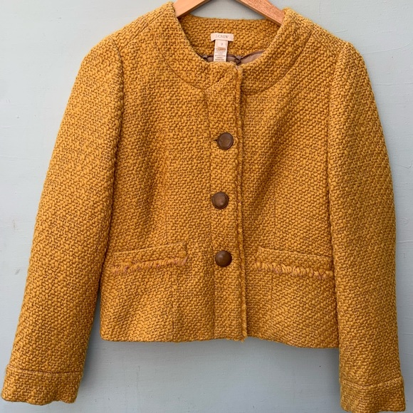 J. Crew | Jackets & Coats | J Crew Blazer Womens Yellow Tweed Jacket ...